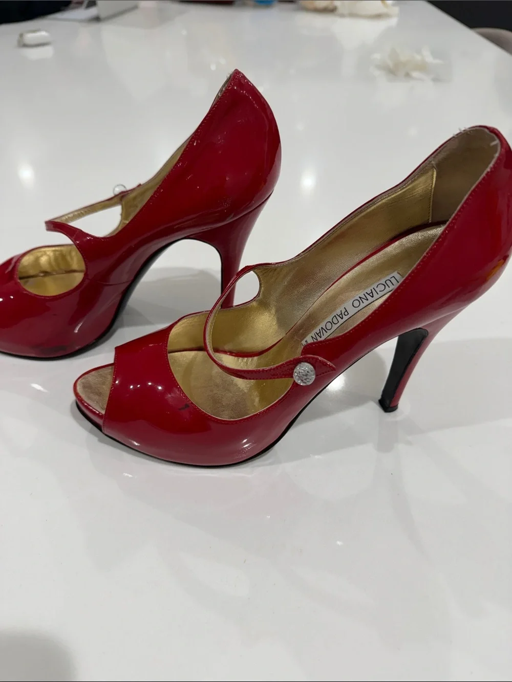 Shoes | Luciano Padovan Red Patent Peeptoe Mary Jane Pumps Size 4 ...